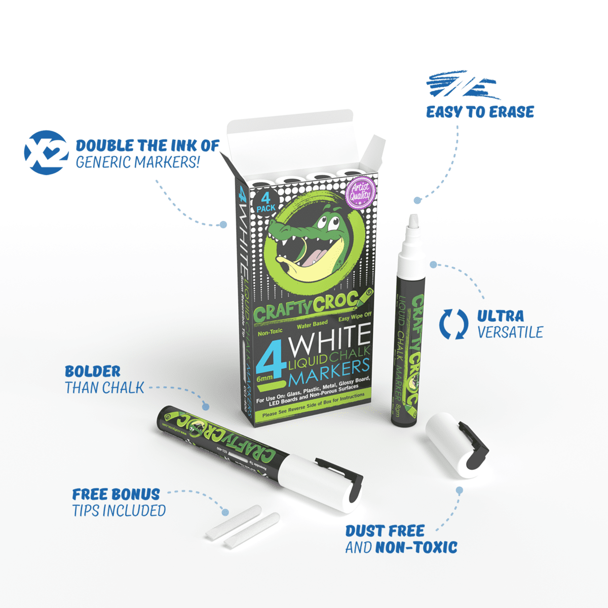 Chalk Markers - 4 White Colors - Crafty Croc