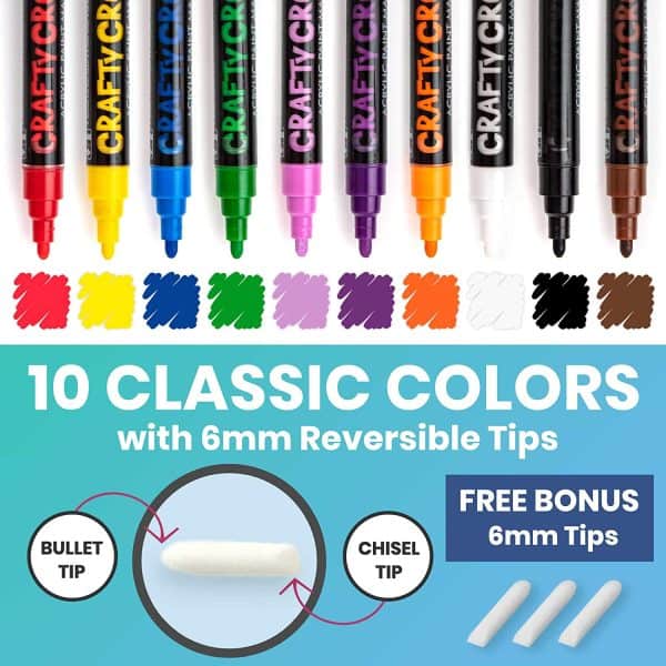 Acrylic Paint Markers - 16 Pack (Classic & Metallic Colors) - Crafty Croc