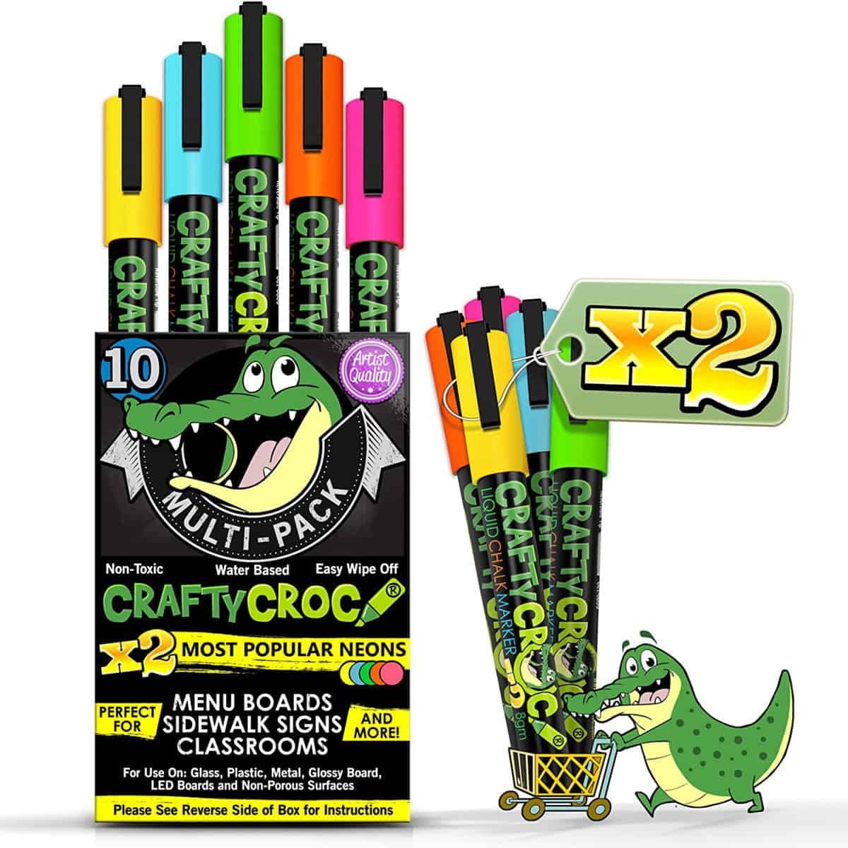 Chalk Markers - 10 Double Neon Multi-pack - Crafty Croc