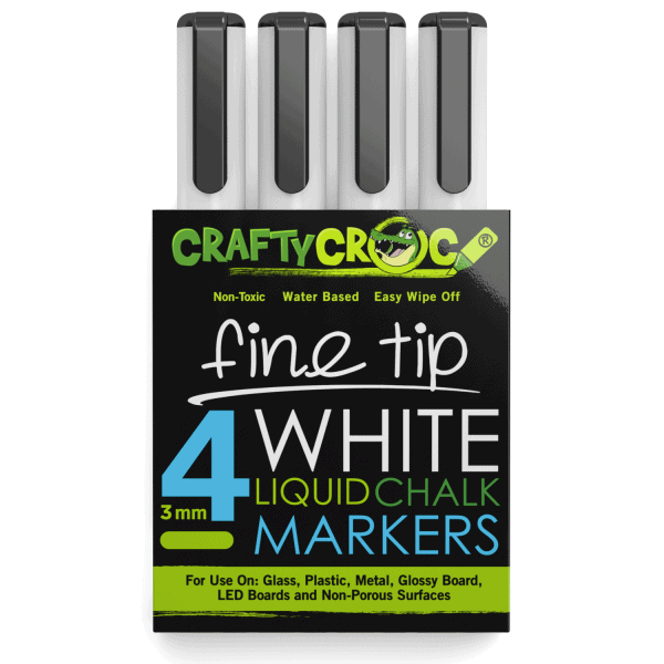 Fine Tip Chalk Markers - 4 White Colors - Crafty Croc